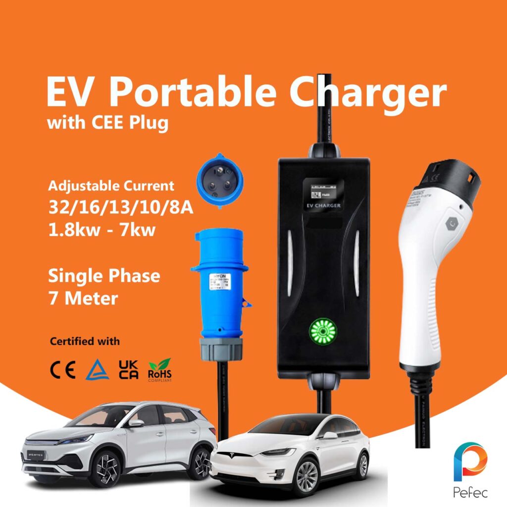 EV Portable Charger Cable 32/16/13/10/8A adjustable CEE Plug Electric ...